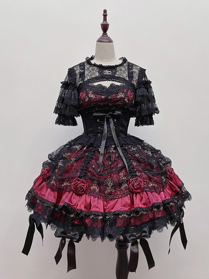 Devil Halloween Short-Sleeved Cropped Top & JSK Dress Set