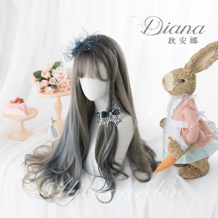 Aoki Gray Blue Long Curly Synthetic Wig